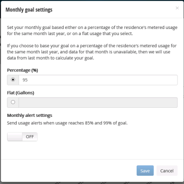 Setting monthly/weekly goals and alerts as a utility customer