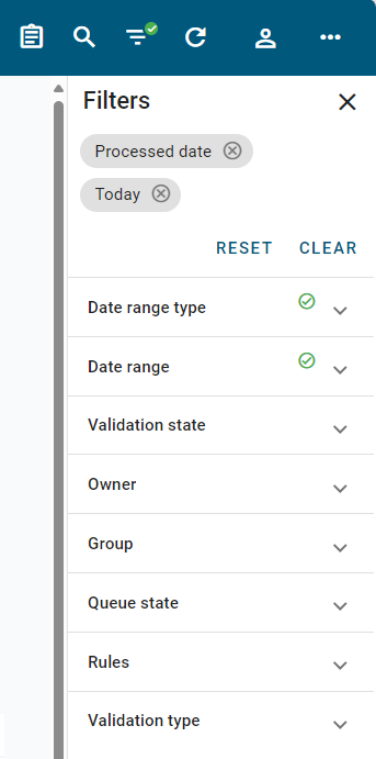 Filters (validation queue)