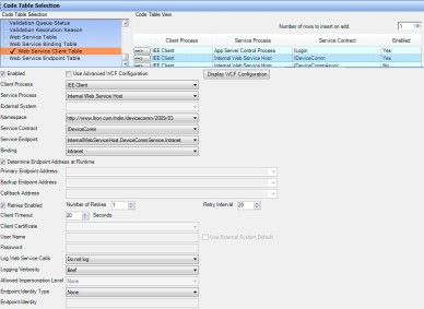 Web service client code table